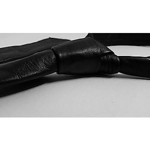 Mens Lamb Leather Necktie - Skinny Solid Casual Business Wear Narrow Leather Slim Tie- Neckties for Party Wedding Gift (Black Tie)