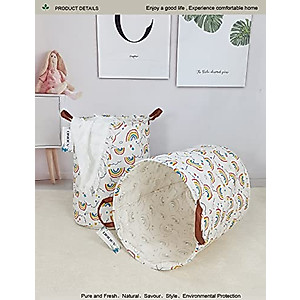ONOEV 2 Pack Round Fabric Storage Bin,Decorative Basket,Organizer Basket with Handles,for Clothes Storage,books and sundries (2 Pack rainbow)
