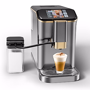 Super Automatic Espresso Machine, 20 Bar Built-In Burr Grinder & Milk Frother, Milk Container and Intuitive Touch Display, Bean-to-Cup Coffee Maker for Espresso, Cappuccino, Latte, Iced Coffee