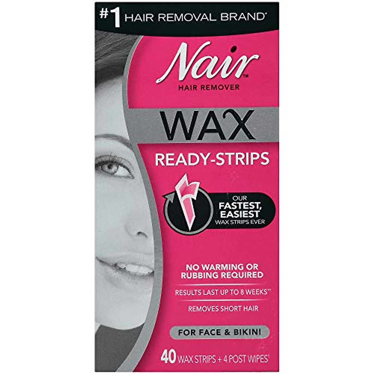 Nair Hair Remover Wax Ready-Strips for Face & Bikini, 40 CT