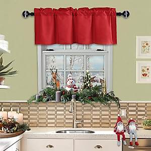 JIUZHEN Christmas Valance Curtains for Kitchen Window Valances for Living Room/Basement Window Curtains Bathroom Thermal Insulated Short Rod Pocket Curtain Panels, Red,42 x 18 Inches,1 Panel