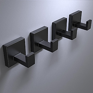 VAEHOLD 2 Pack Robe Towel Hooks for Bathrooms Matte Black Coat Hooks for Hanging Stainless Steel Heavy Duty Wall Mounted Shower Hooks Wall Hooks for Kitchen Bedroom,Hotel,Pool (Drilling)