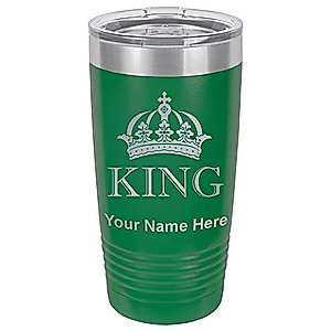 LaserGram 20oz Vacuum Insulated Tumbler Mug, King Crown, Personalized Engraving Included (Green)