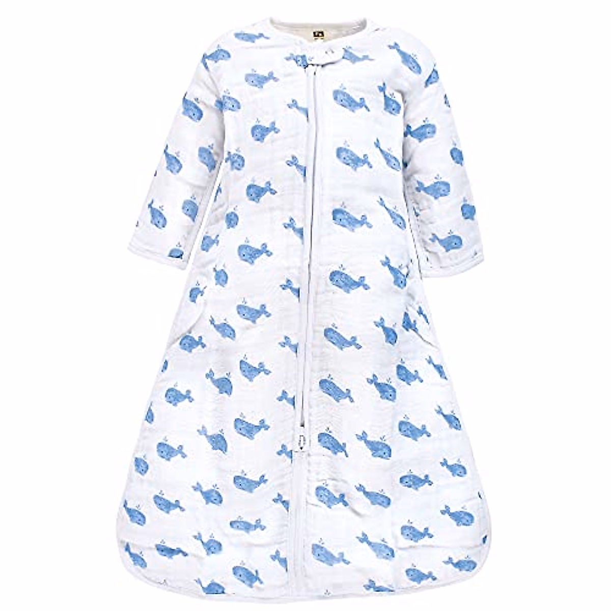 Hudson Baby Unisex Baby Long Sleeve Muslin Sleeping Bag, Wearable Blanket, Sleep Sack, Blue Whale, 6-12 Months