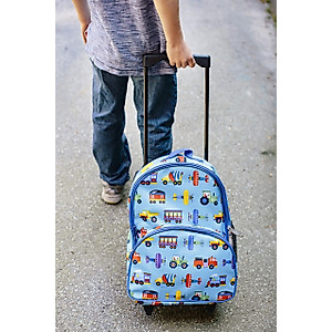 Wildkin Kids Rolling Luggage Bundle with 2 Matching Bag Tags (Fire Truck)