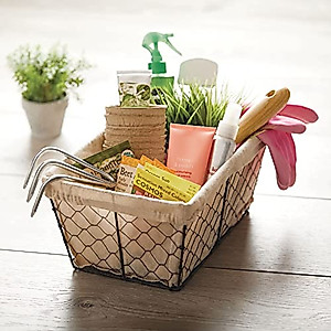 mDesign Medium Metal Farmhouse Home Storage Organizer Basket - Chicken Wire Design, Fabric Liner for Kitchen, Bathroom, Living Room, Pantry, Cupboard, Shelves, Countertop, 2 Pack - Bronze/Natural