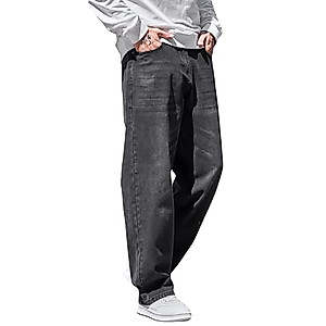 Verdusa Men's High Waist Loose Jeans Baggy Straight Leg Denim Pants Trousers Dark Grey Medium