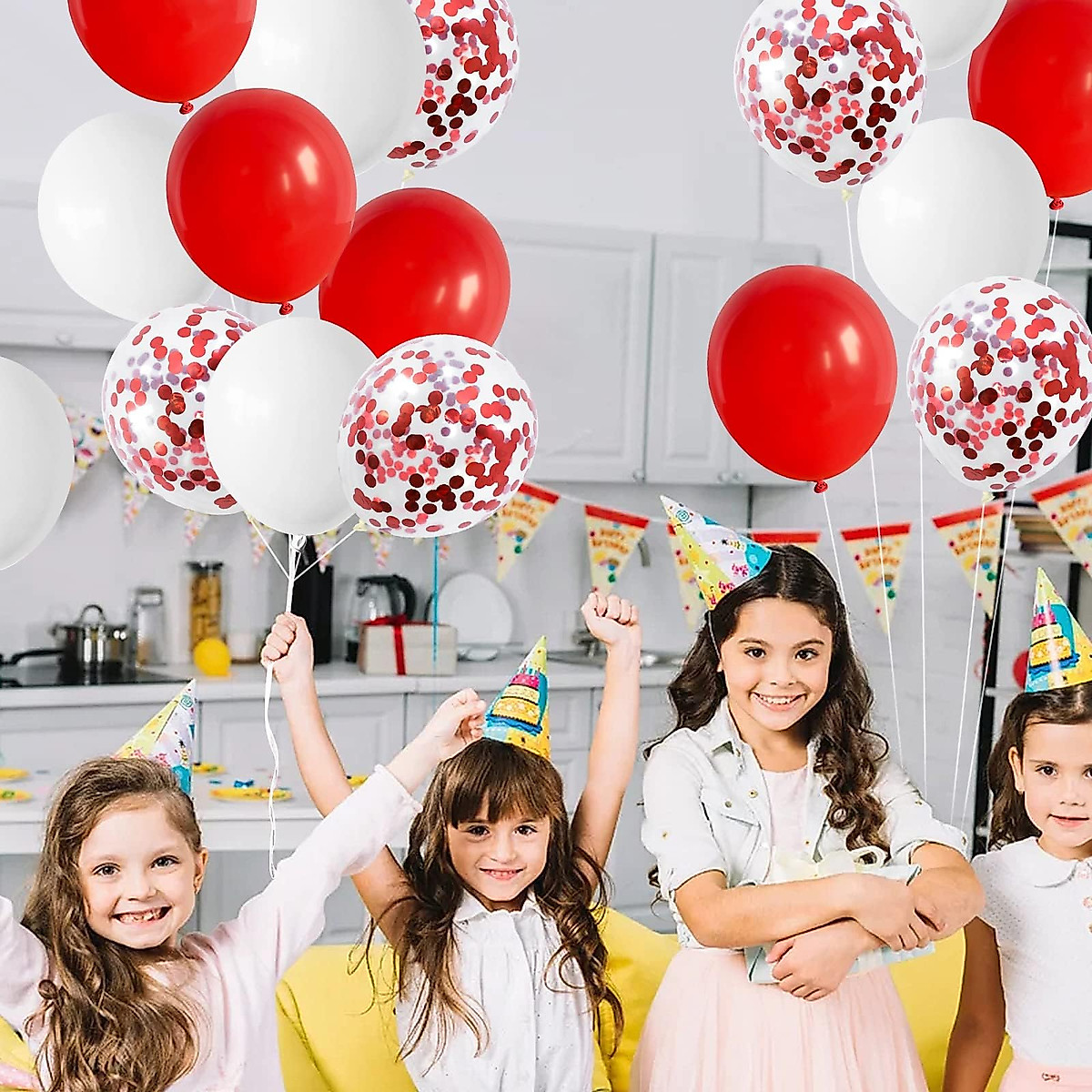 Red and White Confetti Balloons 60pcs 12 inch Red Confetti Latex Balloon Red White Party Decorations Birthday Wedding Bridal Baby Shower Valentines Day