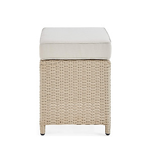 Canaan All-Weather Wicker Outdoor 17" H Square Stools with Cushions, Set of 2