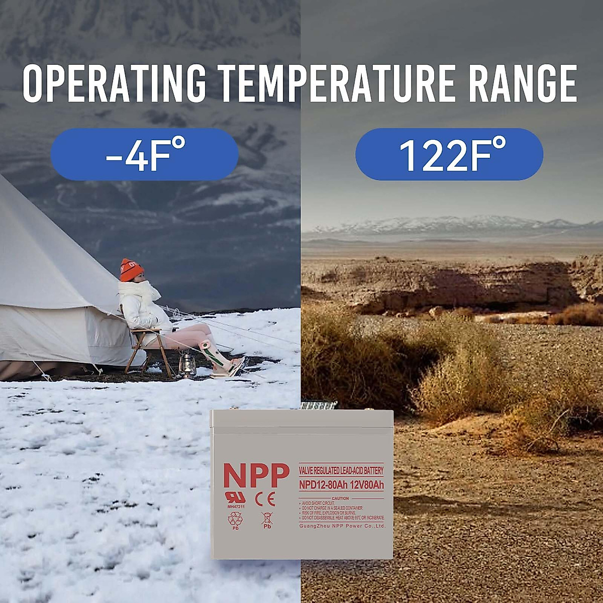 NPP NPD12-80Ah 12V 80Ah Group 24 AGM Deep Cycle Rechargeable Battery for Backup Sump Pump, Trolling Motor, Solar System, Mobility Wheelchair, General Use