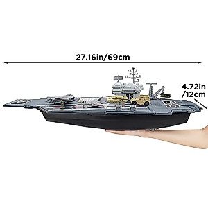deAO Aircraft Carrier Toy Army Men with Scale Model Warplanes Warships Military Vehicles Battleship Planes Helicopter Trucks Tank Toys for Kids Boys Girls 28 Inches