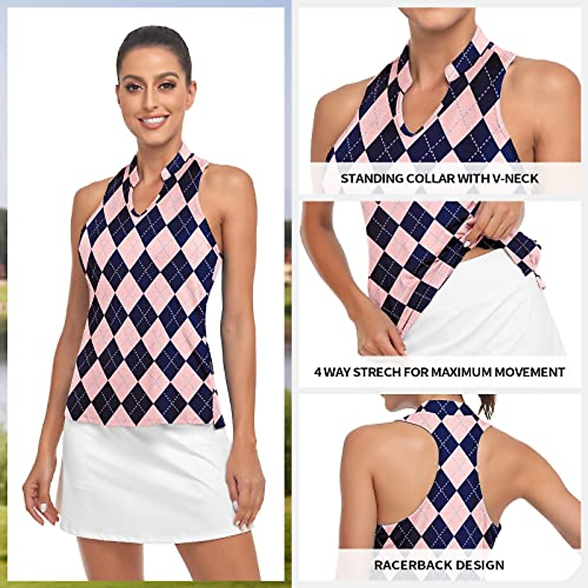 Soneven Sleeveless Golf Shirts Moisture Wicking V Neck Racerback Golf Polo Shirts Tennis Tanks Tops