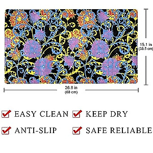 Bath Tub Shower Mat - Anti-Slip PVC Material 15.1x26.8 in, Gentle Cushioning Quick Drying Suction Cups Reliable Solution - Colorful Flower Shape Graffiti Non-Slip Floor Mat