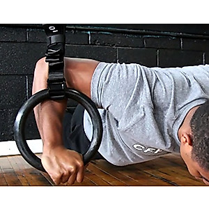 CFF Pit Bull Olympic Wood Gym Rings X-Wide 18' Numbered Straps - Extra Grip for Doing Muscle ups, dips, Push ups, Iron Cross...