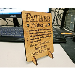 Definition of the Perfect Dad Personalized Fathers Day Card Alder Wood Birthday Gift for 50th 40th 30th Christmas Daddy Cards Funny Bonus Dad Present Idea with Stand