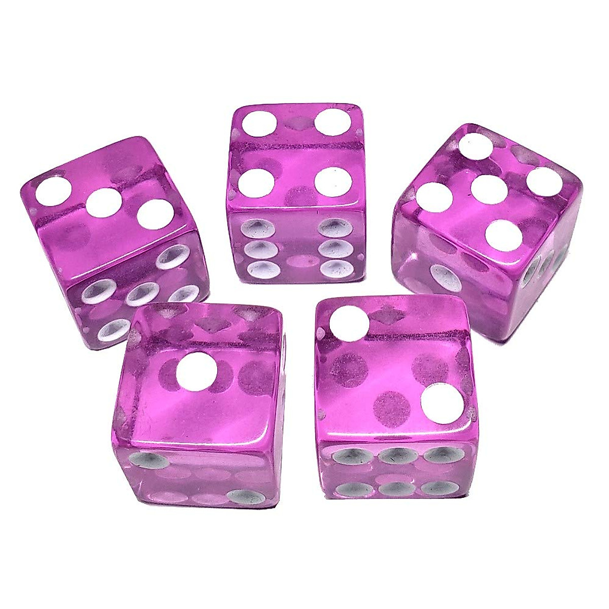 Cyber-Deals Set of 16mm Transparent Dice and Black PU Leather, Black Velvet Lined Dice Cup with Storage Compartment (Gift Boxed) (Orchid)