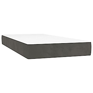 vidaXL Bed Frame, Box Spring Bed Single Platform Bed with Mattress, Bed Frame Mattress Foundation with Headboard for Bedroom, Dark Gray Twin Velvet