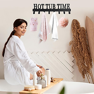 Kuhome Hot Tub Towel Rack for Bathroom Decor Accessories Wall Mount Hooks Outdoor Towel Organizer Holder Hangers Hooks for Towels Robes and Coats in Hotel, Hot Spring, Pool, Home Spa(Black)