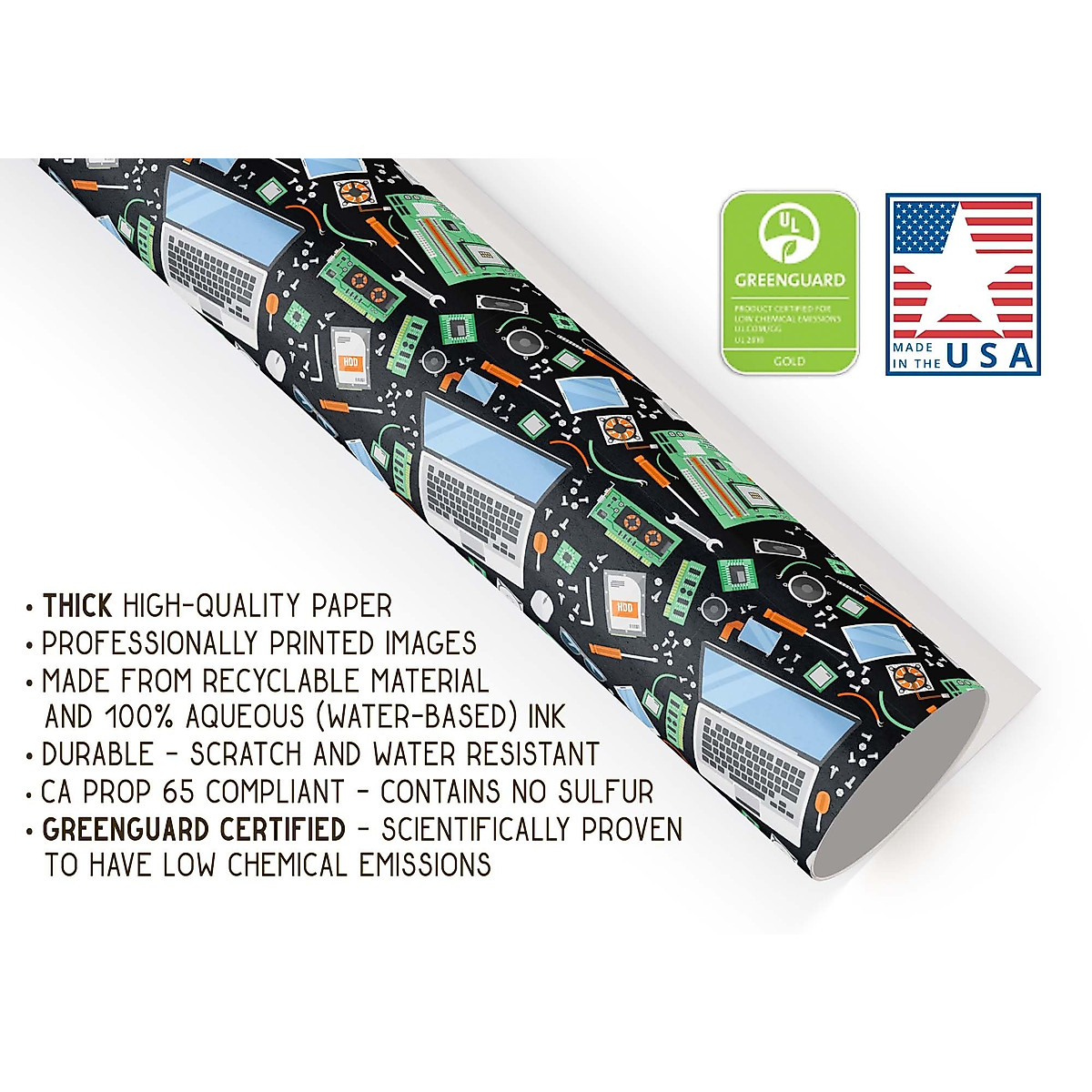 Computer Chip Motherboard Premium Wrapping Paper Roll Gift Wrap Sheet for Christmas Presents Birthday Party Decorations (30 inch x 6 foot roll)