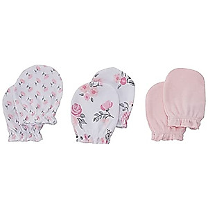 Hudson Baby baby girls Cotton Scratch Mitten Set Headband, Pink Floral, 0-6 Months US