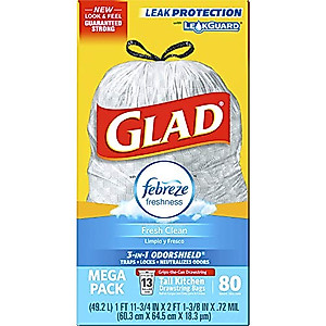 Glad OdorShield Trash Bag, White, 80 Count