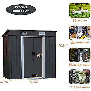 6' x 4' Outdoor Storage Shed, Outdoor Metal Storage Sheds with Sliding Door for Bike, Garden Shed Small Tool Outside Storage Cabinet for Backyard, Patio, Lawn, Flat