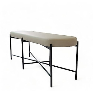 SORBARIA 54” upholstered Vegan Leather Accent Ottoman Bench for entryway, Living Rooms, lounges, bedrooms-White Rock/Light Grey