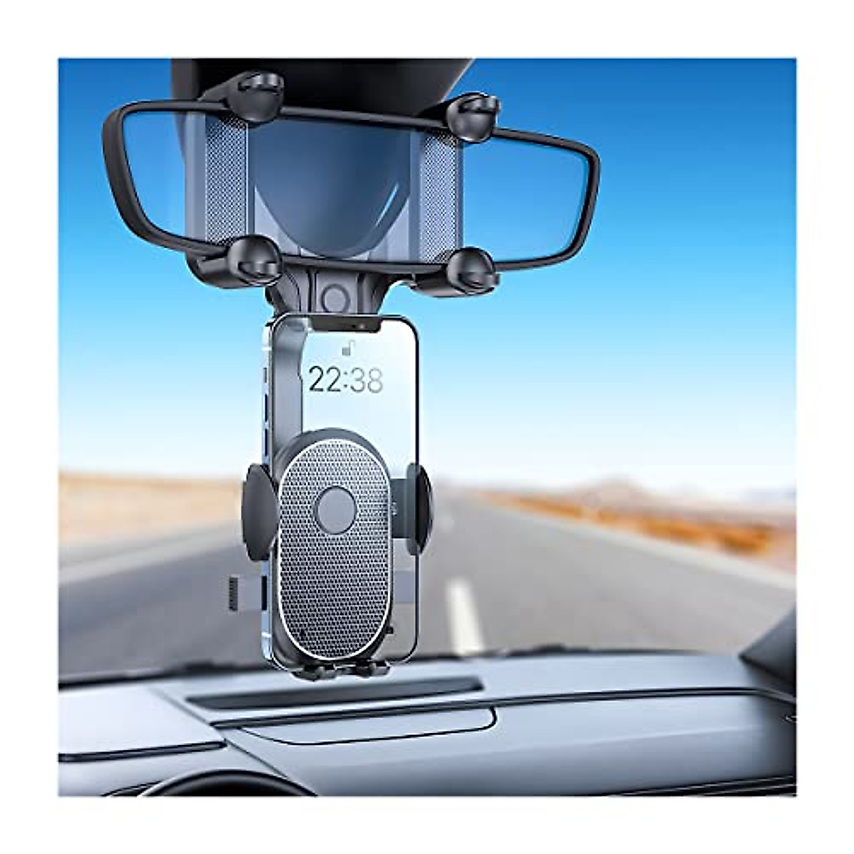 Rearview Mirror Phone Holder for Car, New Upgraded Car Cell Phone Holder, 360 Rotatable and Adjustable Anti-Shake Car Phone Holder Mount for iPhone 14 13 Pro Max, Most Mobile Phones & Vehicles