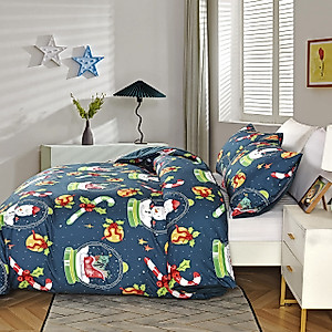 Caurbed Christmas Bedding Christmas Duvet Cover mit 2 Pillowcases Snowman Santa Claus Print Duvet Cover Microfiber Christmas Decoration (Queen, 03)