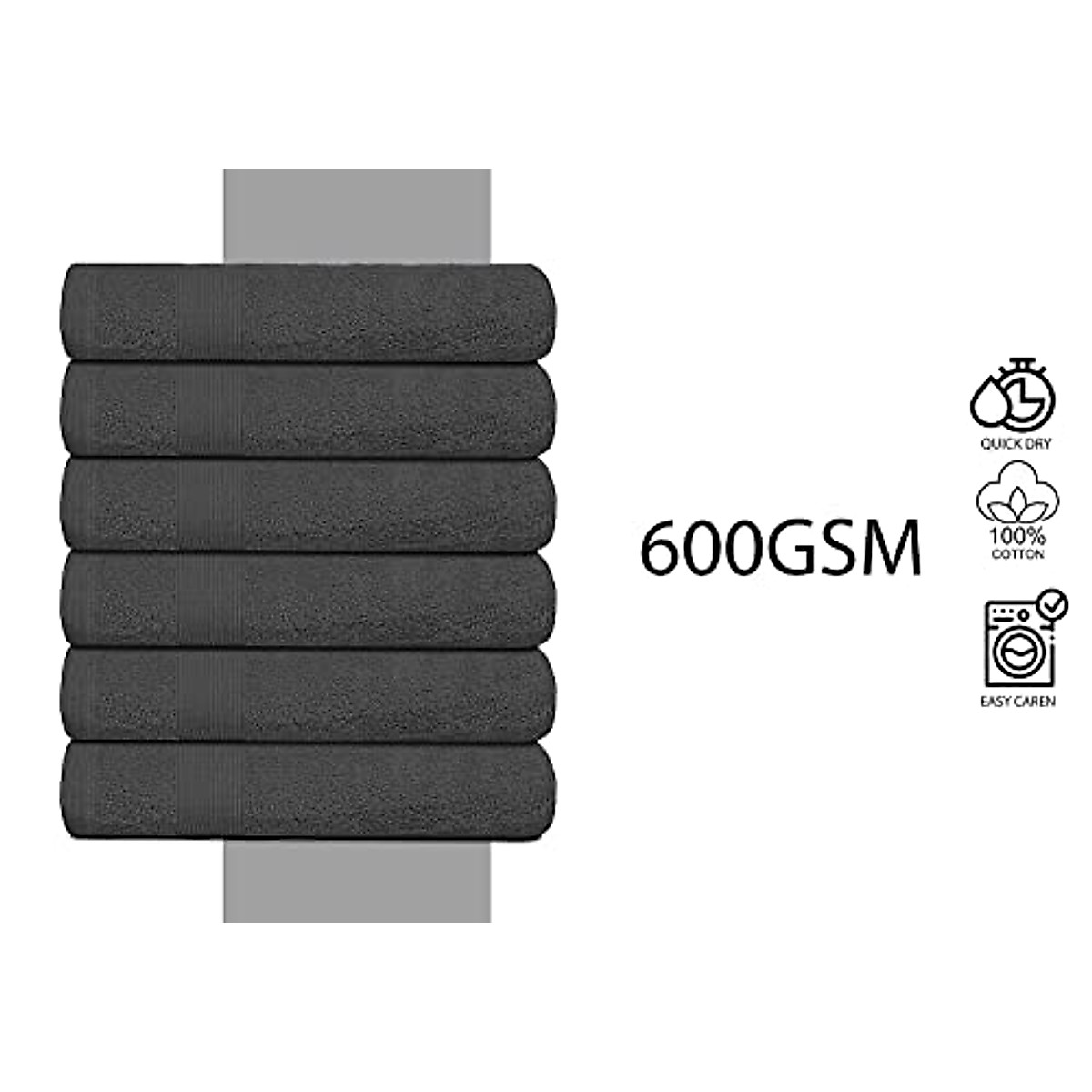 Softolle Premium 600 GSM Hand Towels –100% Combed Ring Spun Cotton Hand Towel - Pack of 6 Luxury Hand Towels - Highly Absorbent and Ultra Soft 16" x 30" inches (Grey)