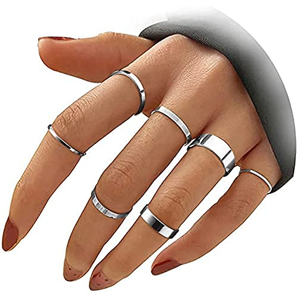 HAIAISO 10 Pcs Knuckle Rings Set Stainless Steel Ring Simple Smooth Finger Silver Stackable Rings Set for Women Plain Band Rings…