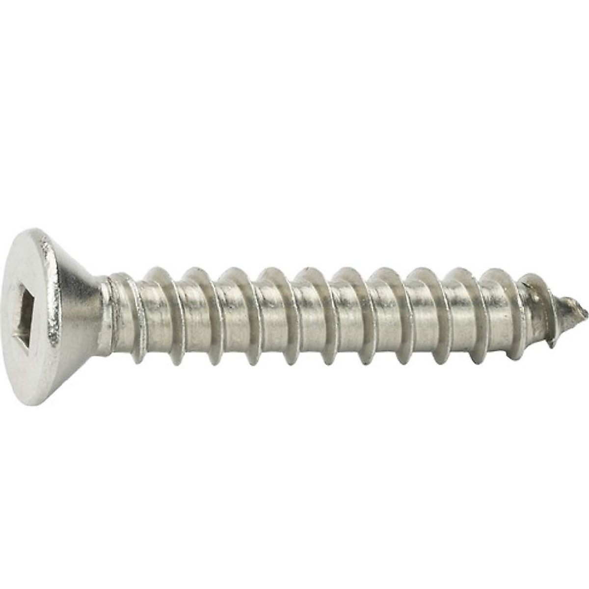 Self-Tapping #10 x 1-1/2" Flat Head Deck or Sheet Metal Screws Square Drive, Stainless Steel 18-8, Full Thread, Bright Finish (100)