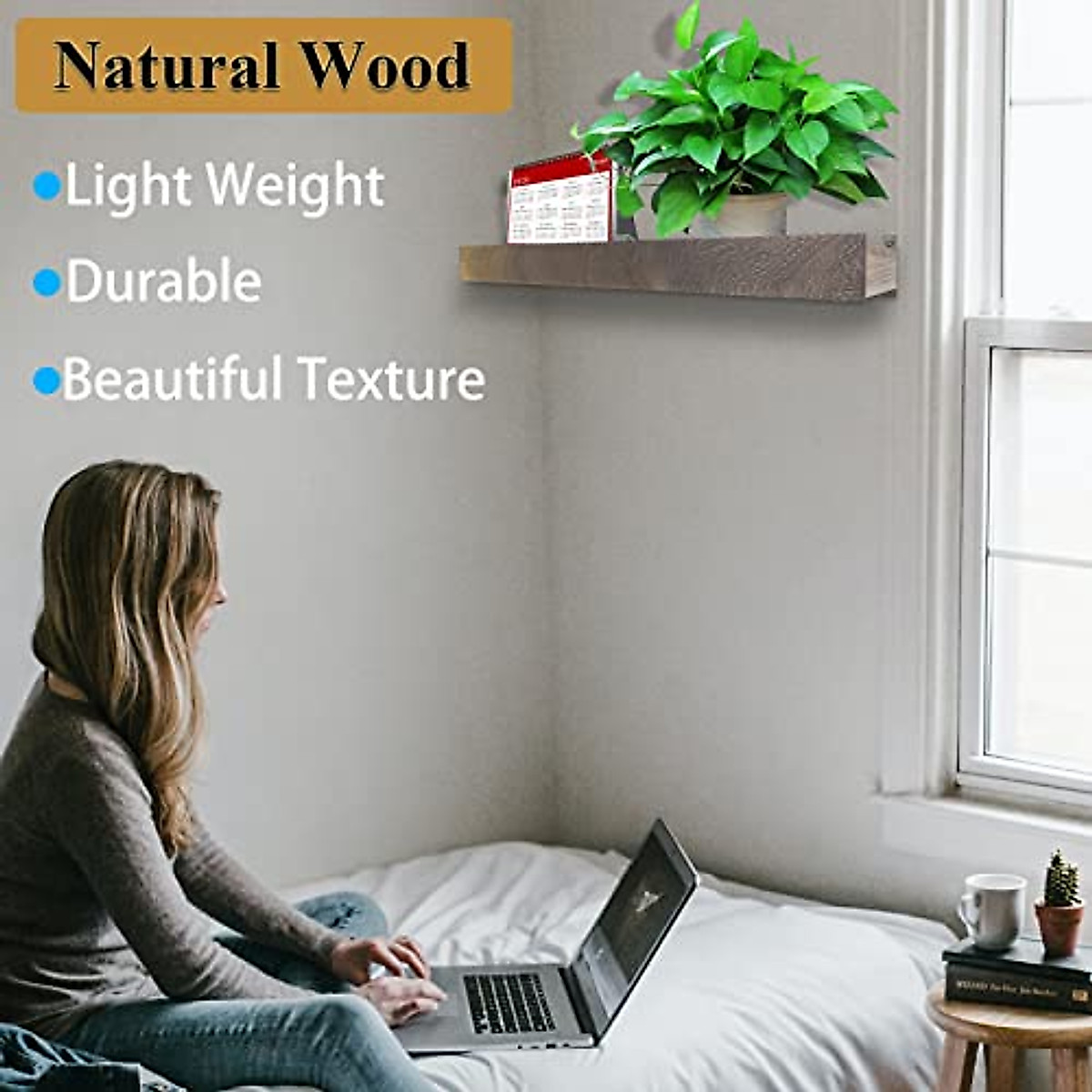 Yleric Wall Floating Drawer Shelf 16.93 x 7.87 Inch Wall Decor Storage Wall Mounted Shelves for Bathroom Bedroom Kitchen Rustic Balsa Wood Floating Shelves (Brown)