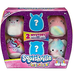 Squishville by Squishmallow Mini Plush Rainbow Dream Squad, Six 2” Rainbow Animals, Irresistibly Soft Colorful Plush, Mini Cat, Llama, and Panda Squishmallows