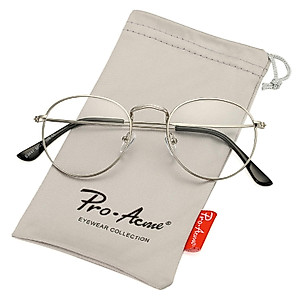Pro Acme Classic Round Metal Clear Lens Glasses Frame Unisex Circle Eyeglasses (Silver)
