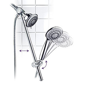 HotelSpa Instant-Mount Drill-Free Height/Angle Adjustable 30-Setting SpiralFlo 3-Way Shower Head/Handheld Showerhead Slide Bar Combo