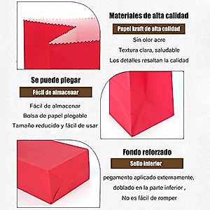 KEYYOOMY 50 CT Red Paper Party Favor Bags Biodegradable Kraft Paper Bags Paper Lunch Bags