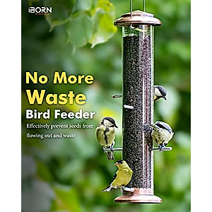iBorn Metal Bird Feeder Thistle Bird Feeder,Finch Feeders for Thistle Seed,Tube Feeder Hanging Hook 14 Inch Brushed Copper