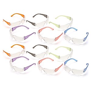 Pyramex S4110SMP Intruder Safety Glasses, Clear Lens with Assorted Temple Colors,Multi Color, Pack of 12
