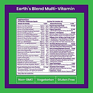 Paradise Earth's Blend Multivitamin, No Iron, One Daily Superfood, Stress & Energy Adaptogens, Probiotics for Gut Health, Immune Boosting Mushrooms, Non-GMO, Gluten Free, 60 Vegetarian Capsules