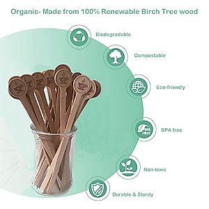 Coffee Stirrers Stir Sticks Wooden Beverage Mixer with Round Ends,Disposable Environmentally Friendly Biodegradable Cafe Grade Beverage Stir Sticks for 6 Inch Coffee Milk Cocktail Tea (100)