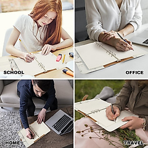 Colorlife A5 PU Leather Binder 6-Ring Notebook Binder with Refill Paper and Magnetic Buckle for 6 Hole A5 Filler Paper-Marbling White