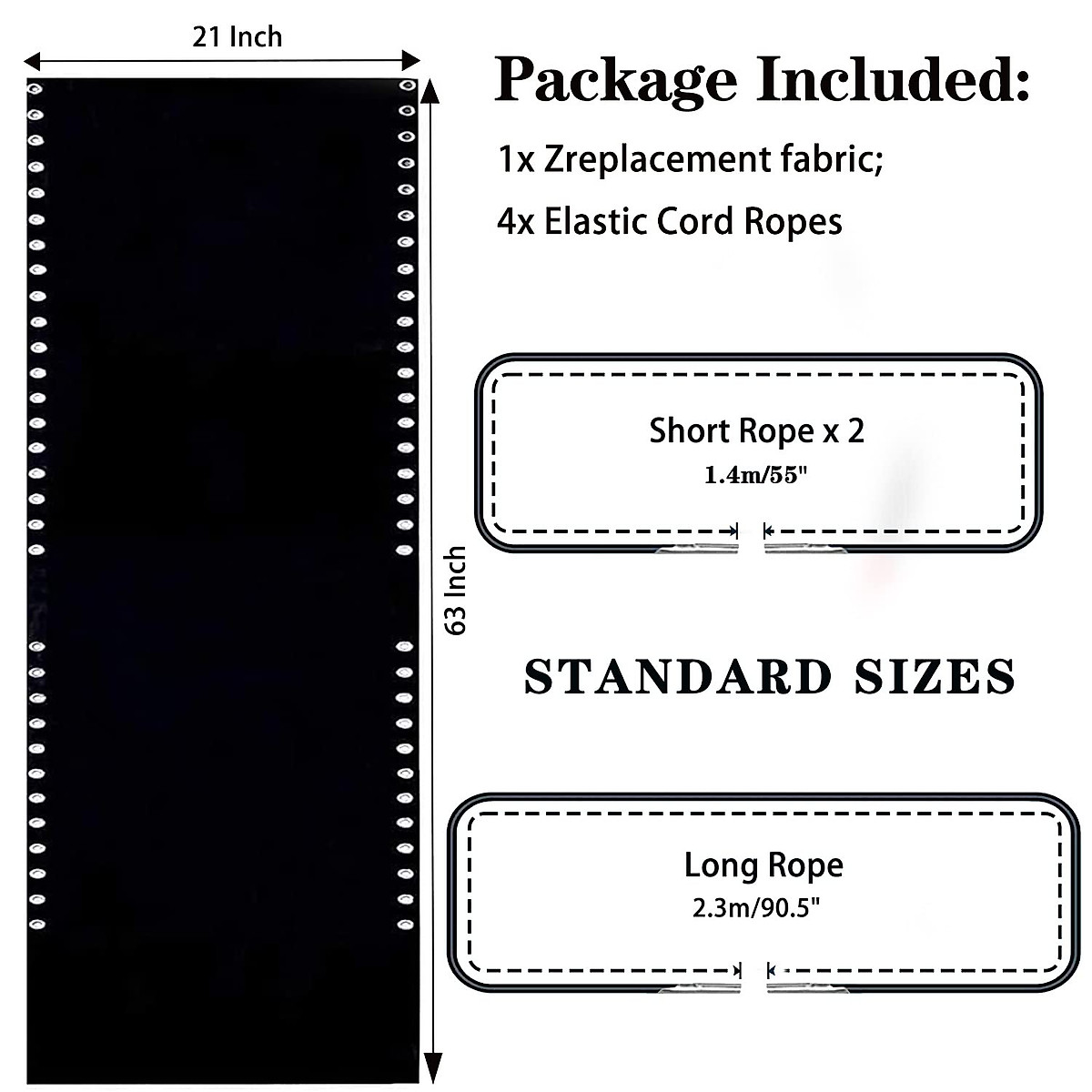 Zero Gravity Chair Replacement Fabric with Bungee Cord Kit, 21 Inch Wide Repair Cloth with Replacement Cord for Oversized XL Anti Gravity Chairs Outdoor Recliner Patio Lounge Lawn Beach Sling Chair