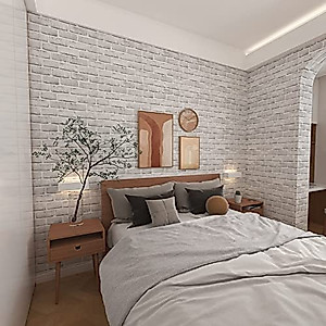 Cohoo Home Brick Wallpaper Peel and Stick Wallpaper 120”×18” Faux 3D White Gray Brick Wall Paper Grey Self Adhesive Removable Wallpaper Stick and Peel Brick Contact Paper for Walls Backsplash