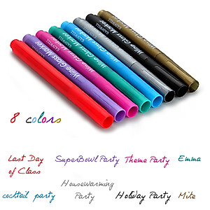 GAINWELL Wine Glass Markers – Pack of 8 Food-Safe Non-Toxic Wine Glass Marker Pens - Can also be Used on Ceramic Plates and other Glass and Dinnerware