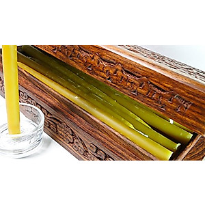 BCandle 100% Beeswax 2-Hour Candles Organic Hand Made - 7 1/2 Inch Tall, 3/8 Inch Diameter (Pack of 36), Wood Box