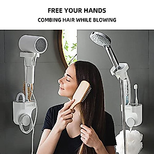 Cosermart Hair Dryer Holder Wall Mount, Self Adhesive Hair Tool Organizer Storage, Adjustable Blow Dryer Holder 360 Degree Rotation, Hands Free, Bathroom Hair Accessories Organizer(Comb Included)