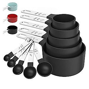 TILUCK Measuring Cups & Spoons Set, Stackable Cups and Spoons, Nesting Measure Cups with Stainless Steel Handle, Kitchen Gadgets for Cooking & Baking (5+5, black)