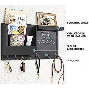 Ziivita Key Holder for Wall - Mail Holder Organizer Wall Mount with Shelf - Hanging Key Rack Hanger with Hooks Decorative for Home Coat Letter Dog Leash Entryway Living Room Decor