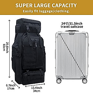 Vaupan 80L Camping Hiking Backpack, Large Military Tactical Backpack with USB Charging Port, Waterproof Travel Daypack With Carabiner Outdoor Molle Rucksack for Men Women (Black)